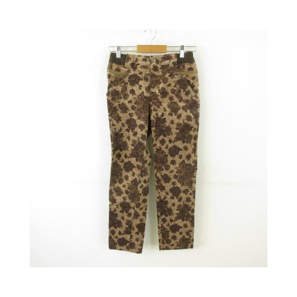 アヴェサバト Ave Sabato パンツ ロング 総柄 ストレッチ 茶 9 *T675 レディース【表記サイズ】9日本サイズM相当【実寸サイズ】ウエスト：66〜cm　もも幅：23.5cm　裾幅：16.5cm　股上：25cm　股下：66.5...
