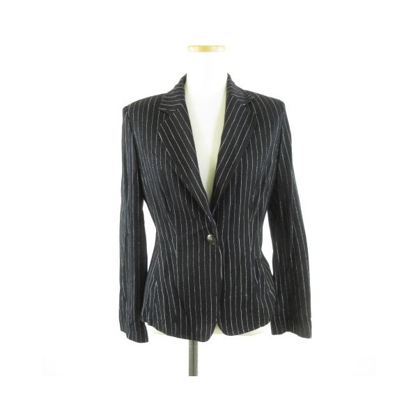 スペッチオ SPECCHIO テーラードジャケット 長袖 ストライプ 黒 40 *T695 レディース【ブランド】スペッチオ SPECCHIO【表記サイズ】40日本サイズL相当【実寸サイズ】肩幅：37cm　身幅：45cm　袖丈：53cm　着...