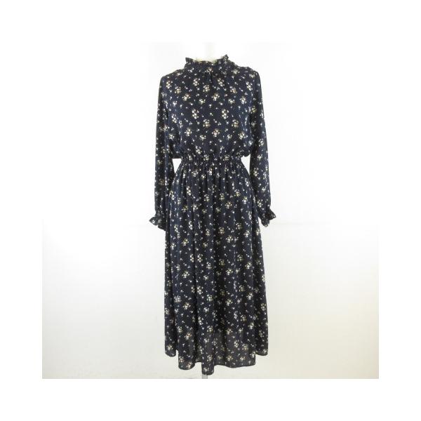 コルザ COLZA ワンピース 長袖 ロング 花柄 紺 M *T730 レディース【ブランド】コルザ COLZA【表記サイズ】M【実寸サイズ】肩幅：36cm　身幅：46.5cm　袖丈：55cm　総丈：118cm　　【素材】表地 ポリエステル...