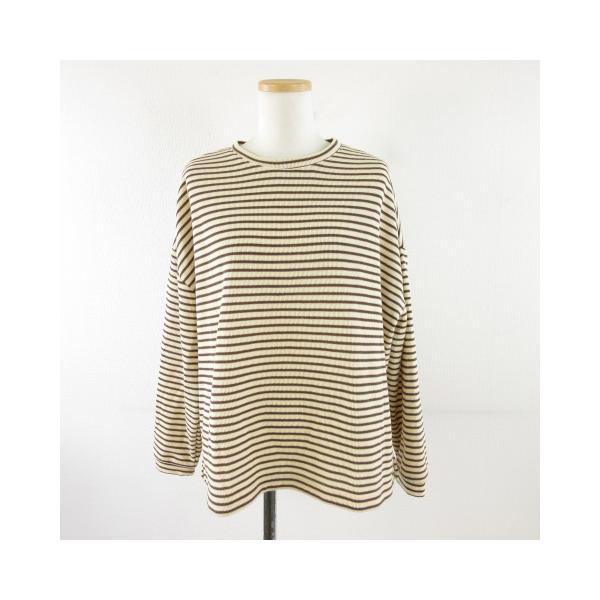 クラシカルエルフ CLASSICAL ELF サイドスリットボーダーカットソー 長袖 ベージュ 茶 S *A617 レディース【表記サイズ】S【実寸サイズ】身幅：62cm　着丈：58cm　ゆき丈：78cm　　【素材】ポリエステル100%【色...