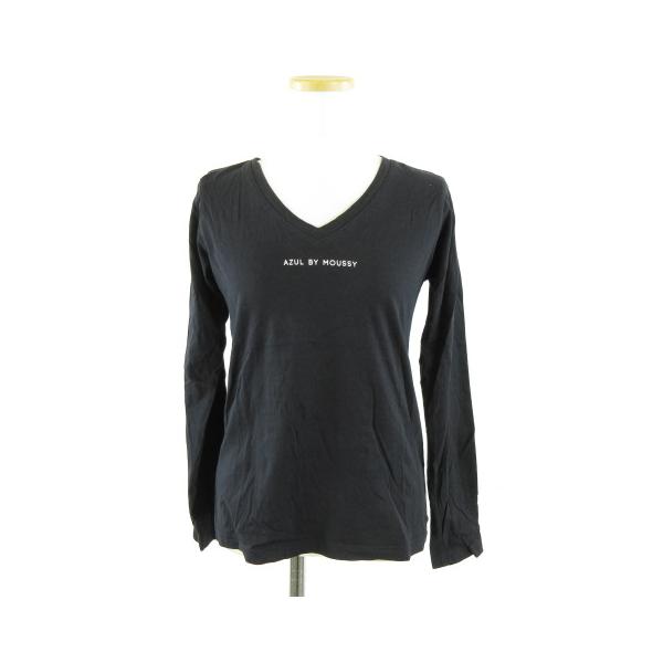 アズールバイマウジー AZUL by moussy Vネックカットソー 長袖 ロゴプリント 黒 M *A753 レディース【ブランド】アズールバイマウジー AZUL by moussy【表記サイズ】M【実寸サイズ】肩幅：33cm　身幅：41...