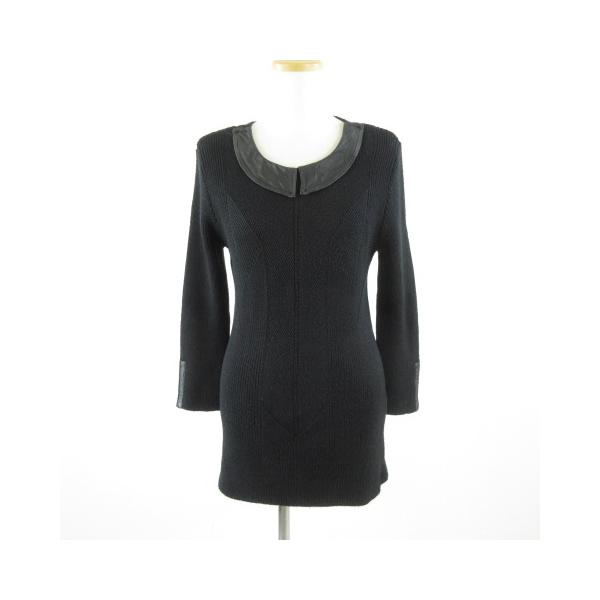DRESS gallery ニットチュニック 黒 M *T920 レディース【表記サイズ】M【実寸サイズ】肩幅：37cm　身幅：42.5cm　袖丈：51cm　総丈：72cm　　【素材】アクリル70% 毛30%【色】黒【状態】この商品には下記...