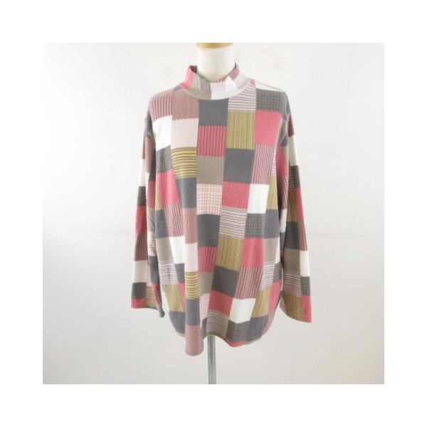 未使用品 AccrocheR ニット セーター 長袖 モックネック 総柄 ピンク グレー M *T16 レディース【表記サイズ】M【実寸サイズ】肩幅：40.5cm　身幅：59.5cm　着丈：64cm　袖丈：55cm　　【素材】ポリエステル9...