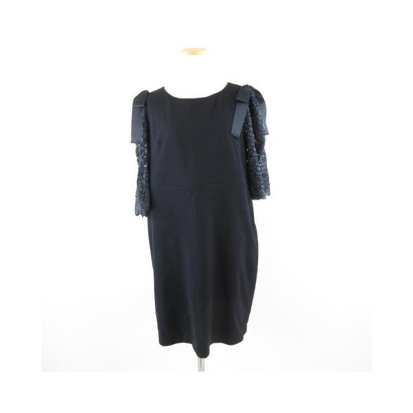 スウィートマミー Sweet Mommy マタニティ ワンピース ドレス ひざ丈 レース 七分袖 紺 L *A9 レディース【表記サイズ】L【実寸サイズ】肩幅：38cm　身幅：46cm　袖丈：38cm　総丈：88cm　　【素材】ポリエステル...