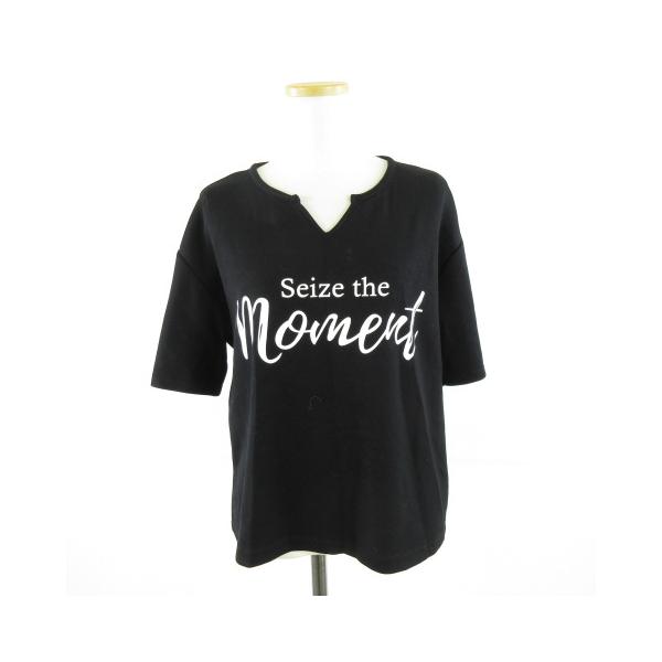 REFORMS&amp;FASHION カットソー プリント 半袖 黒 *A21 レディース【表記サイズ】サイズ表記はございません【実寸サイズ】肩幅：46cm　身幅：48cm　着丈：54cm　袖丈：21cm　　【素材】表記はございません【色...