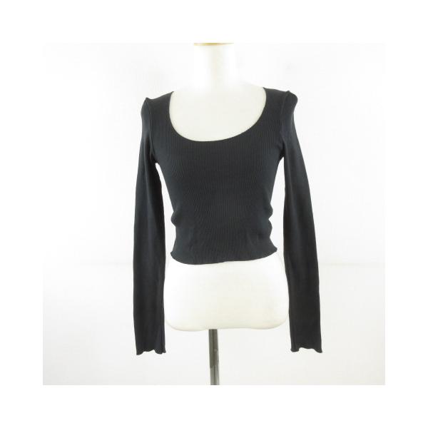 Brandy Melville カットソー 長袖 リブ クロップド丈 黒 *T486 レディース【表記サイズ】表記はございませんが、S相当だと思われます。【実寸サイズ】肩幅：32cm　身幅：32cm　着丈：40cm　袖丈：62.5cm　　【...