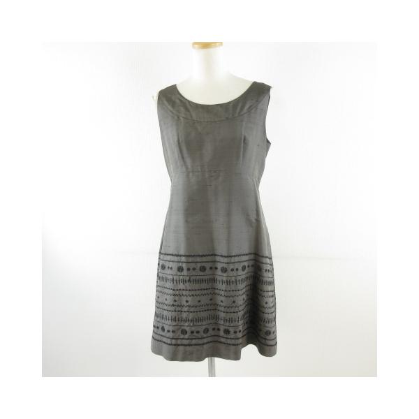 La fete de tabasa ワンピース ノースリーブ ミニ 刺繍 シルク チャコールグレー 36 *T721 レディース【表記サイズ】36日本サイズS相当【実寸サイズ】身幅：42.5cm　着丈：82cm　　【素材】表地 絹100%　...