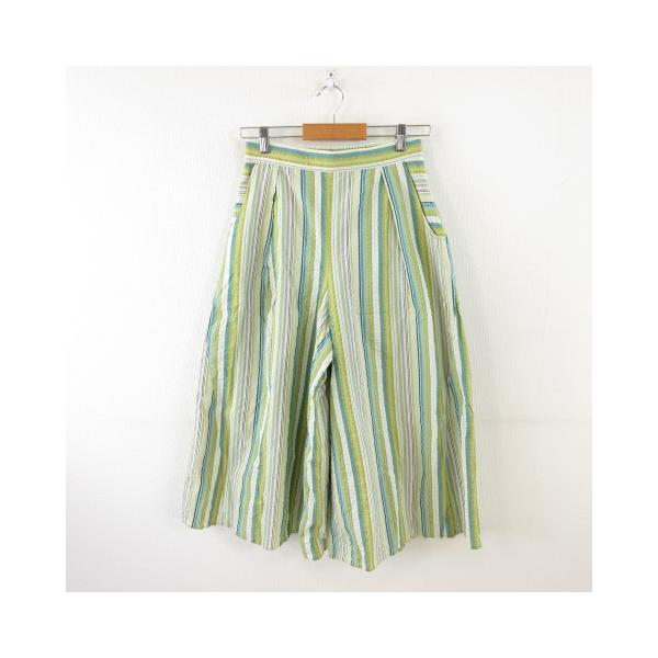 ホコモモラ JOCOMOMOLA マルチストライプ ワイドパンツ ロング 緑 青 40 *A720 レディース【ブランド】ホコモモラ JOCOMOMOLA【表記サイズ】40（日本サイズM相当）【実寸サイズ】ウエスト：64cm　もも幅：37c...