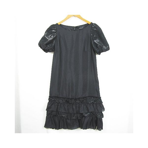 プライドグライド prideglide ワンピース 半袖 膝下丈 パフスリーブ 36 光沢 ブラック フリル kz10292 レディース【ブランド】プライドグライド prideglide【表記サイズ】36(S程度)【実寸サイズ】肩幅：30c...