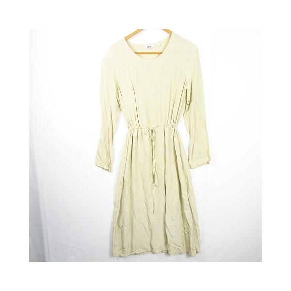 ユニクロ UNIQLO ユー U ルメール シャイニーレーヨンワンピース 長袖 S イエロー kz10746 レディース【ブランド】ユニクロ UNIQLO【表記サイズ】S【実寸サイズ】肩幅：42cm　身幅：45cm　着丈：112cm　袖丈：...