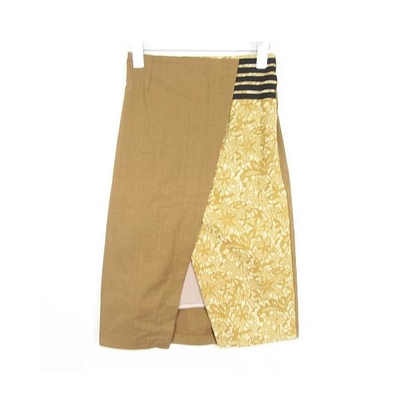ティティレートヴァレット Titilate Valet タイト スリット スカート 膝下丈 ストレッチ 麻 綿 38 マスタード ベージュ ジャガード レース kz12053 レディース【表記サイズ】38(M程度)【実寸サイズ】ウエスト：6...