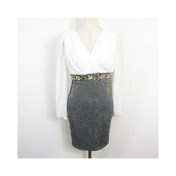 デイジーストア DAZZY STORE カシュクール ワンピース ドレス 膝丈 長袖 ストレッチ ホワイト グレー レース ビジュー kz13688 レディース【ブランド】デイジーストア DAZZY STORE【表記サイズ】なし(実寸サイズ...