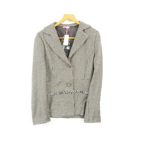 未使用品 オッティモブラッチオ OTTIMO BRACCIO テーラード ジャケット 毛 レーヨン M ブラウン 総柄 フリンジ kz14036 レディース【表記サイズ】M【実寸サイズ】肩幅：40cm　身幅：45cm　着丈：63cm　袖丈：...