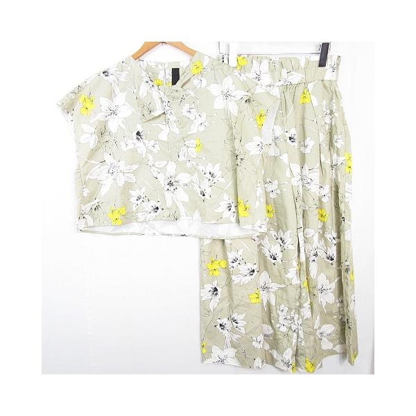 マーラ malla セットアップ ブラウス カットソー ワイドパンツ 38 ベージュ 花柄 kz14042 レディース【表記サイズ】38(M程度)【実寸サイズ】ジャケット 身幅：59cm　ジャケット 着丈：48cm　パンツ ウエスト：66c...