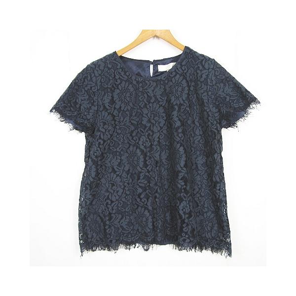 自由区 オンワード樫山 ブラウス 半袖 40 ネイビー レース kz14334 レディース【ブランド】自由区 オンワード樫山【表記サイズ】40(L程度)B84-88T158-162【実寸サイズ】肩幅：36cm　身幅：48cm　着丈：60cm...