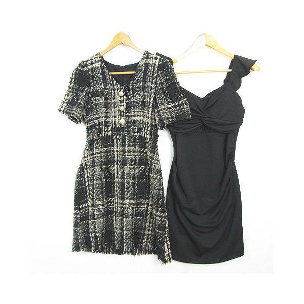 デイジーストア DAZZY STORE ワンピース ドレス 2点セット 膝丈 ツイード ストレッチ L ブラック系 レース kz14368 レディース【ブランド】デイジーストア DAZZY STORE【表記サイズ】L【実寸サイズ】肩幅：37...