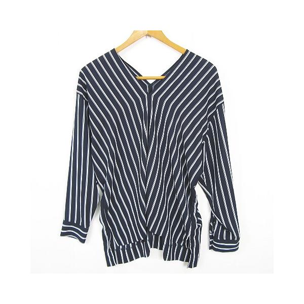 ビームスライツ BEAMS Lights シフォン ブラウス Vネック 長袖 38 ネイビー ストライプ kz14532 レディース【ブランド】ビームスライツ BEAMS Lights【表記サイズ】38(M程度)【実寸サイズ】肩幅：50cm...
