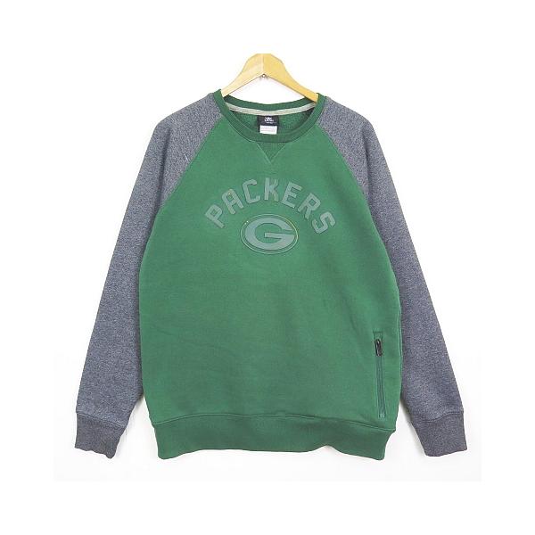 NFL TEAM APPAREL Green Bay Packers 裏起毛 スウェットシャツ ロゴ XL グリーン/ダークグレー 2sa7403 【表記サイズ】XL【実寸サイズ】身幅：54cm　着丈：66cm　ゆき丈：85cm　　【素材】...
