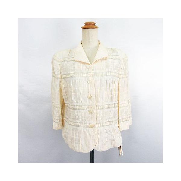 未使用品 Co-collo ジャケット 七分袖 総柄 シワ加工 シアー バンブー 13ライトベージュ ※EKM レディース【表記サイズ】13号身長 158cmバスト 88cm【実寸サイズ】肩幅：41cm　身幅：49cm　袖丈：42cm　着丈...