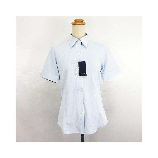 未使用品 Rizal ボンマックス シャツ ブラウス 半袖 斜めストライプ 9 ライトブルー ※EKM レディース【表記サイズ】9号【実寸サイズ】肩幅：38.5cm　身幅：45cm　着丈：66cm　袖丈：22cm　　【素材】ポリエステル10...