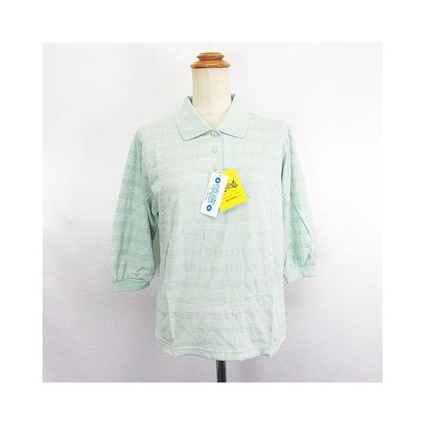 未使用品 Pastime ポロシャツ 七分袖 ボーダー S ライムグリーン ※EKM レディース【表記サイズ】Sバスト 72〜80cm身長 154〜162cm【実寸サイズ】肩幅：38cm　身幅：46cm　着丈：58cm　袖丈：37cm　　【...