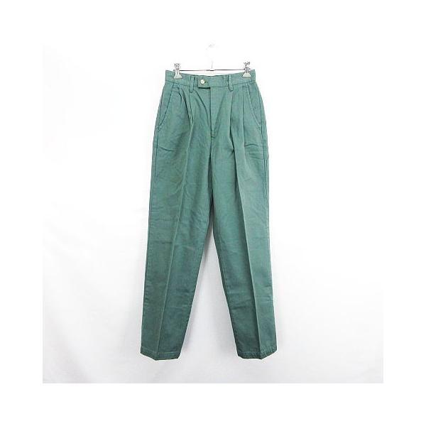 未使用品 ile de coeur フェリシモ パンツ ボトムス テーパード ツータック ツイル コットン 63 グリーン  ※EKM 【表記サイズ】63ウエスト 63ヒップ 90【実寸サイズ】ウエスト：63cm　もも幅：27cm　裾幅：1...
