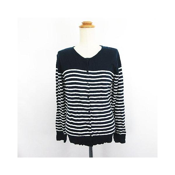 未使用品 BAILAMOS ニット カーディガン 長袖 丸首 ボーダー M ネイビー×オフホワイト ※EKM レディース【表記サイズ】Mバスト 79〜87身長 154〜162【実寸サイズ】肩幅：40cm　身幅：42cm　袖丈：55.5cm　...