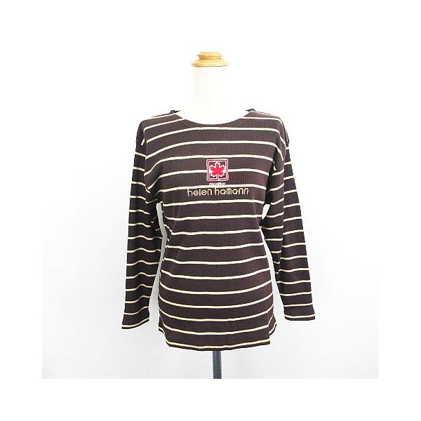 未使用品 helen hamann ニット カットソー 長袖 丸首 ボーダー リブ ロゴ 刺繍 Ｍ〜Ｌ ブラウン×ベージュ ※EKM レディース【表記サイズ】?〜Lバスト 79〜94身長 152〜160【実寸サイズ】肩幅：40cm　身幅：4...