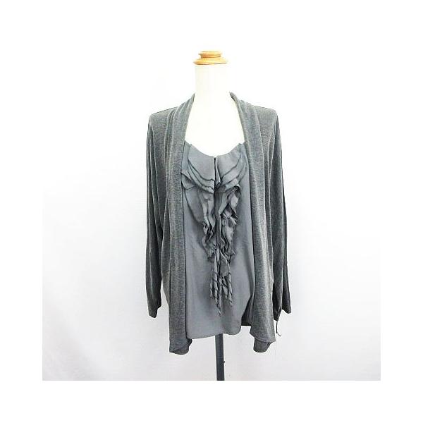 未使用品 AN LIC AU BLUE カットソー 長袖 ドルマンスリーブ フェイクレイヤード 異素材 フリル ストレッチ LL グレー ※EKM レディース【表記サイズ】LL【実寸サイズ】着丈：75cm　ゆき丈：77cm　裾幅：53cm　...