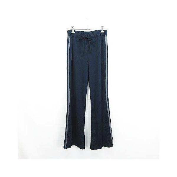 未使用品 Think and Look ジャージ パンツ ボトムス ロング丈 ブーツカット ライン ストレッチ M ネイビー ヨガ＆ピラティスウェア ※EKM レディース【表記サイズ】M ウエスト 64〜70【実寸サイズ】ウエスト：65〜c...