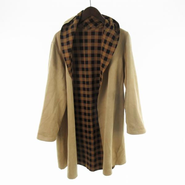 ミスティコ mistico  コート ロング フード 裏地チェック フェイクスウェード 茶 ブラウン 38 レディース【表記サイズ】38【実寸サイズ】肩幅：44cm　身幅：61cm　着丈：88cm　袖丈：56cm　　【素材】画像参照【色】ブ...