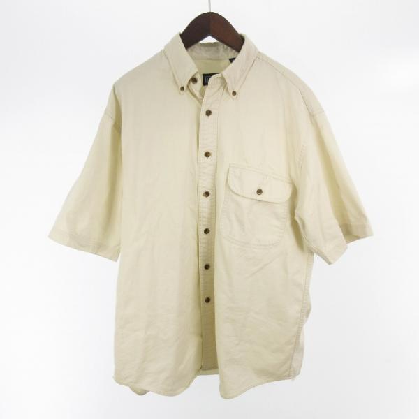 ランズエンド LANDS' END シャツ 半袖 サファリ ポケット 無地 薄ベージュ系 コットン M 00’S ヴィンテージ オールド トップス  メンズ【ブランド】ランズエンド LANDS' END【表記サイズ】M【実寸サイズ】肩幅：5...