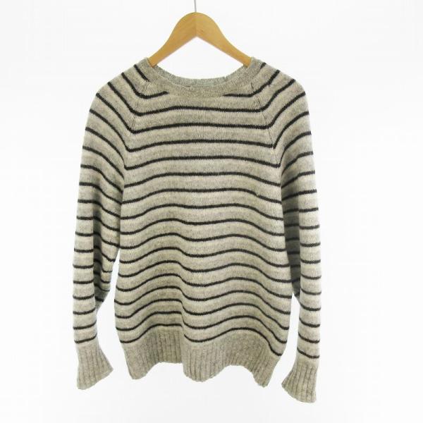 80’Ｓ B.Altman &amp; Co セーター ニット クルーネック ボーダー ウール ユーロ ヴィンテージ オールド グレー ブラック Ｌ相当 スコットランド製 メンズ【表記サイズ】表記なし【実寸サイズ】身幅：56cm　着丈：69...