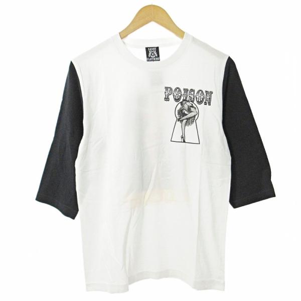 未使用品 サヴォイクロージング SAVOY CLOTHING タグ付き Tシャツ カットソー 5分袖 プリント S 白 0806 メンズ【表記サイズ】S【実寸サイズ】肩幅：約41cm　身幅：約48cm　袖丈：約40cm　着丈：約65cm　　...