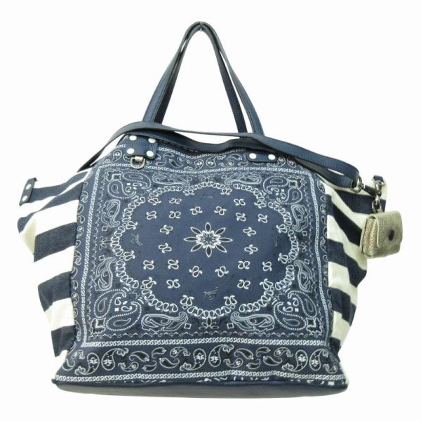 Gabs ガブス 2way ショルダーバッグ トート レザー部分使い ペイズリー柄 紺系 ネイビー系 レディース【表記サイズ】--【実寸サイズ】持ち手の長さ：41cm　ヨコ：30cm　タテ：30cm　マチ：28cm　ショルダーの長さ：64c...