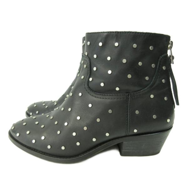 ザディグ エ ヴォルテール ZADIG &amp; VOLTAIRE レザー スタッズ ショートブーツ バックファスナー 黒 ブラック 37 約23.5cm STK 【ブランド】ザディグ エ ヴォルテール ZADIG &amp; VOLTA...