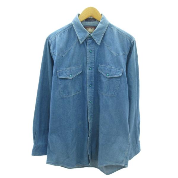 チャップス CHAPS ラルフローレン RALPH LAUREN 80s 兵隊タグ デニムシャツ 長袖 M インディゴブルー 1105 ☆AA★ 【ブランド】チャップス CHAPS【表記サイズ】M【実寸サイズ】肩幅：約47cm　身幅：約62...