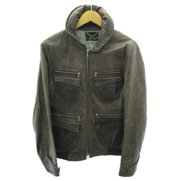 ナノユニバース nano universe MAKTIG レザージャケット ブルゾン 裏地 チェック柄 36 茶 ブラウン 1115 メンズ【ブランド】ナノユニバース nano universe【表記サイズ】36【実寸サイズ】肩幅：約42c...