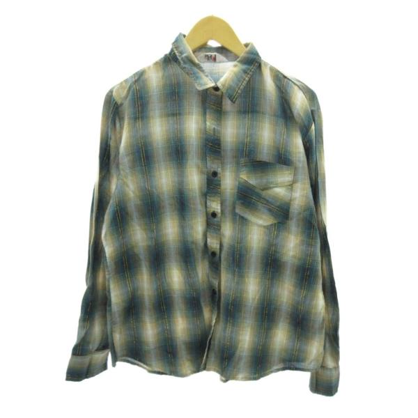 Lico Rice X 70s〜 ヴィンテージ チェックシャツ 長袖 青 ブルー 40 約L メンズ【表記サイズ】40【実寸サイズ】肩幅：42cm　身幅：55cm　袖丈：56cm　着丈：62cm　　【素材】コットン 60％　ポリエステル 4...