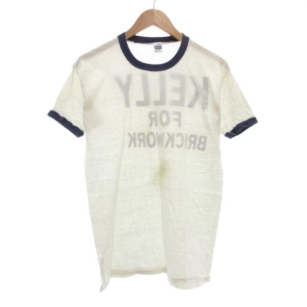 ヘルスニット healthknit 80s リンガーTシャツ XL kelly for brickwork 半袖 バックプリント 白 ホワイト 紺 ネイビー /AE メンズ【ブランド】ヘルスニット healthknit【表記サイズ】XL【実...