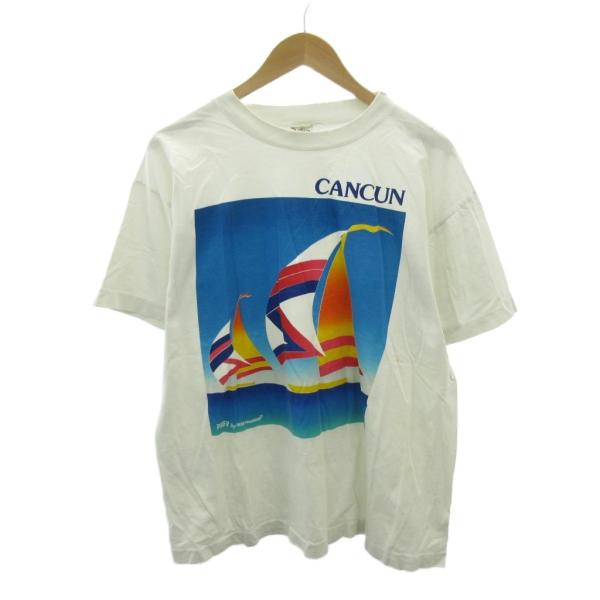 ヴィンテージ VINTAGE PETTER MUSSFELDI 90s CANCUN Tシャツ プリント 半袖 XL 白 ホワイト 0112 メンズ【ブランド】ヴィンテージ VINTAGE【表記サイズ】XL【実寸サイズ】肩幅：約59cm　身...