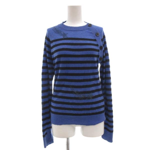 ザディグ エ ヴォルテール ZADIG &amp; VOLTAIRE 美品 ニット セーター カシミヤ XS 青 ブルー 黒 ブラック ストライプ柄 長袖【ブランド】ザディグ エ ヴォルテール ZADIG &amp; VOLTAIRE【表記...