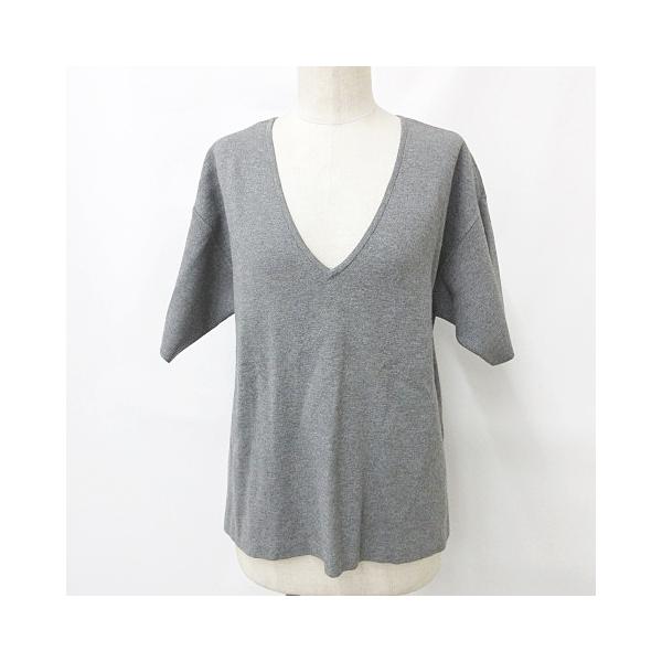 ミリー milly ニット 半袖 Vネック ドロップショルダー グレー S レディース【ブランド】ミリー milly【表記サイズ】S【実寸サイズ】肩幅：46.5cm　身幅：50cm　着丈：65.5cm　袖丈：19cm　　【素材】レーヨン 7...