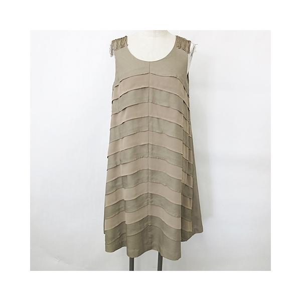 未使用品 tailoring AnteLieve ワンピース ノースリーブ 丸首 ひざ丈 フリンジ 茶 ブラウン 2 レディース【表記サイズ】2(日本サイズM程度)【実寸サイズ】身幅：46cm　着丈：94cm　　【素材】ポリエステル 100...
