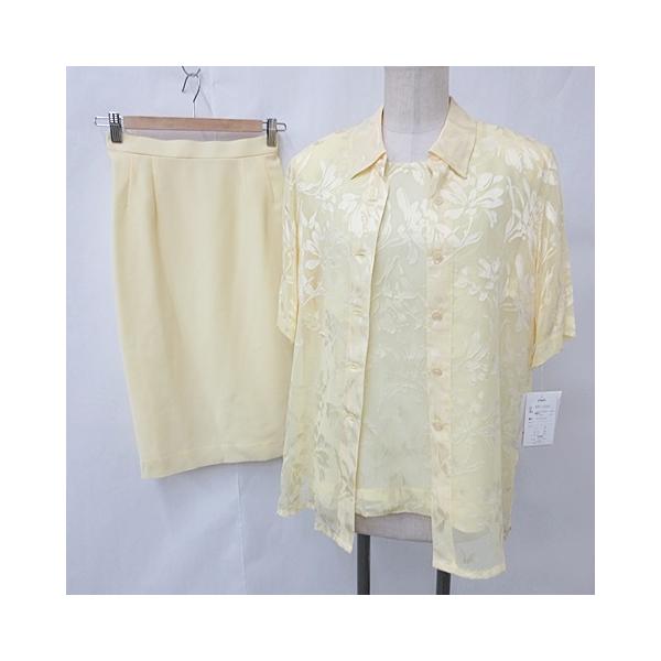 未使用品 cabala 3P 3枚セット シャツ ブラウス スカート 半袖 丸首 シースルー ひざ下丈 花柄 黄 イエロー 9AR レディース【表記サイズ】9AR【実寸サイズ】肩幅：40cm　身幅：49cm　袖丈：27.5cm　着丈：68c...