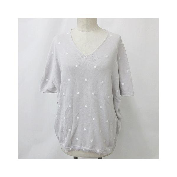 リリーリン Lilly Lynque ニット セーター 半袖 Vネック 刺繍 ドット柄 綿 グレー 38 レディース【表記サイズ】38(日本サイズM程度)【実寸サイズ】着丈：63.5cm　ゆき丈：46cm　裾幅：47cm　　【素材】綿 10...