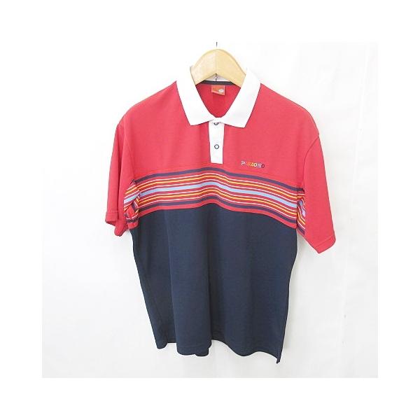 パラディーゾ PARADISO ポロシャツ ゴルフ スポーツウェア 半袖 ロゴ ボーダー 赤 紺 白 レッド ネイビー ホワイト LL【表記サイズ】LL【実寸サイズ】肩幅：52.5cm　身幅：59.5cm　袖丈：24cm　着丈：72cm　　...