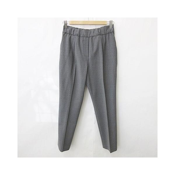 MARLENE DAM パンツ スラックス ロング丈 ウエストゴム ストライプ ウール グレー 白 ホワイト 40 レディース【表記サイズ】40(日本サイズM程度)【実寸サイズ】ウエスト：64-76cm　もも幅：29cm　裾幅：16.5cm...