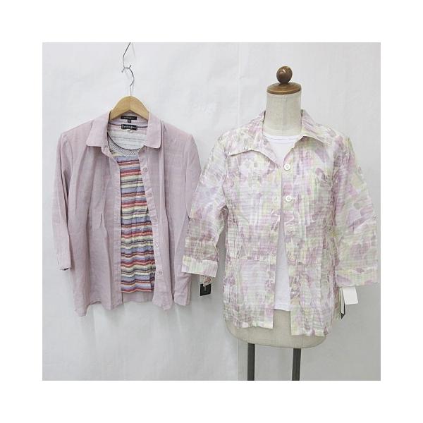 未使用品 モッカギーネ Mocka giene アンサンブル 2枚セット ブラウス 7分袖 花柄 Tシャツ 5分袖 ボーダー柄 ピンク M レディース【表記サイズ】M【実寸サイズ】肩幅：36cm　身幅：51cm　着丈：61cm　袖丈：45c...