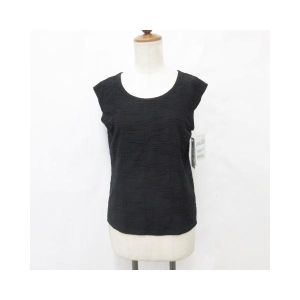 未使用品 ROMAN CASTILE ロマンキャスティール カットソー ノースリーブ 総柄 ブラック 黒 9R レディース【表記サイズ】9R【実寸サイズ】身幅：44.5cm　総丈：57cm　　【素材】レーヨン 77％　ポリエステル 23％【...